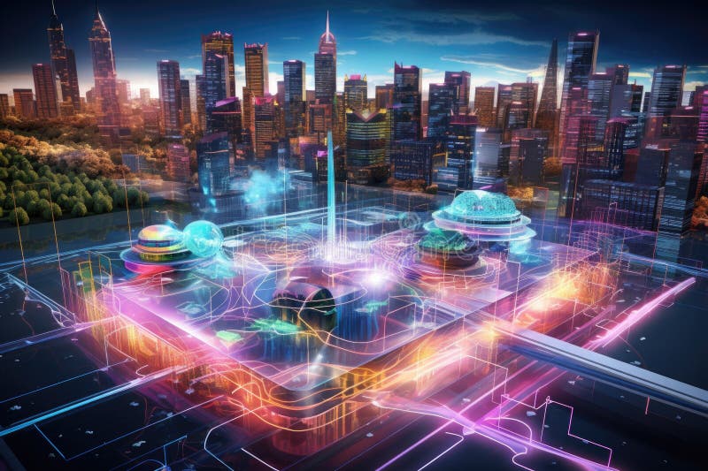 Holographic City Map with Interactive Features Stock Illustration ...