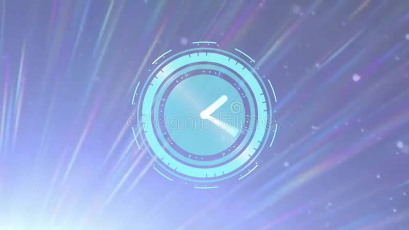 Holographic Clock Interface Spinning in Scene, with Purple-blue Beams ...