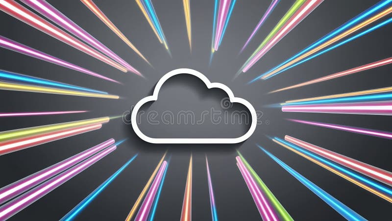 Holographic Cloud Icon with Colorful Light Rays Radiating Outward ...