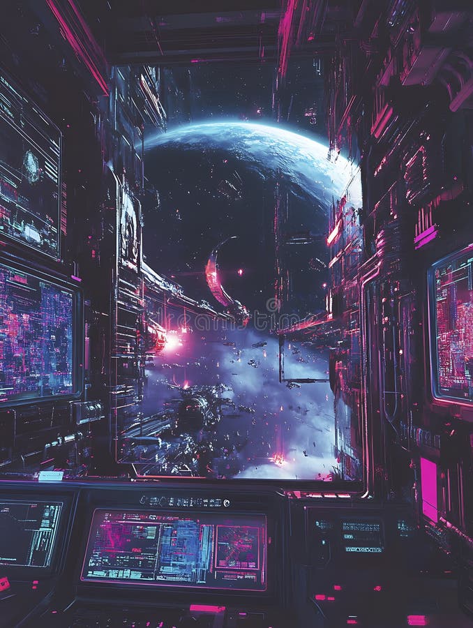Holographic Command Center Amid Alien Fleet and Exploding Space Station ...