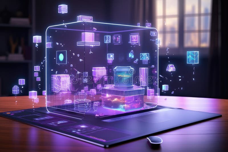 Holographic Computer Interface with Floating Icons Stock Illustration ...