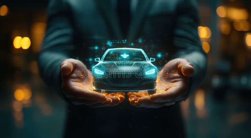 Holographic Concept Car Hands Symbolizing Innovation Technology Stock ...