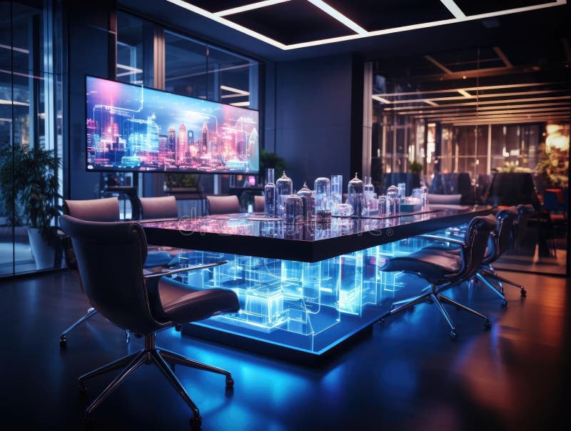 Holographic Conference Room in Hightech Office Stock Illustration ...