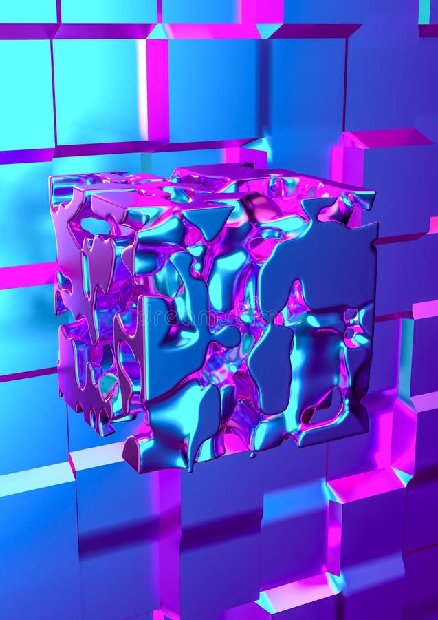 Holographic Cube Render. stock illustration. Illustration of glowing ...