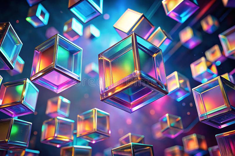 Holographic Cubes in a Futuristic Space Stock Illustration ...