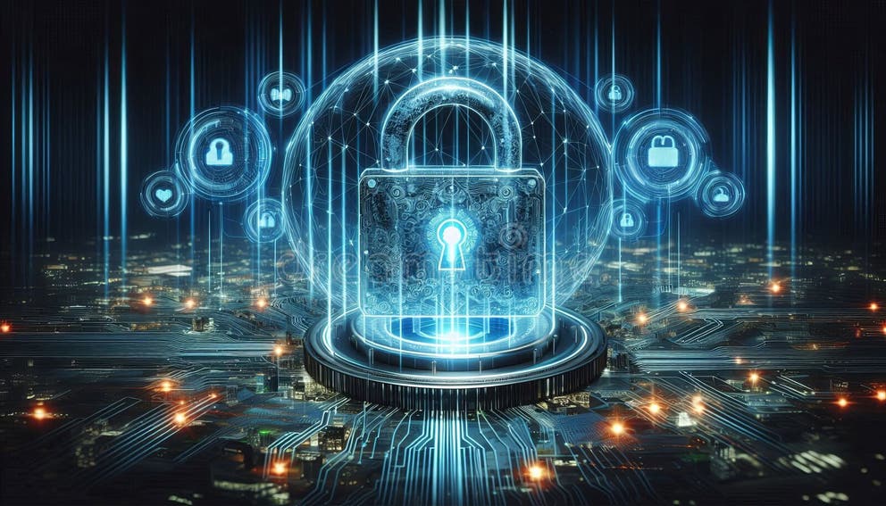 Holographic Cyber Lock for Digital Security Stock Illustration ...