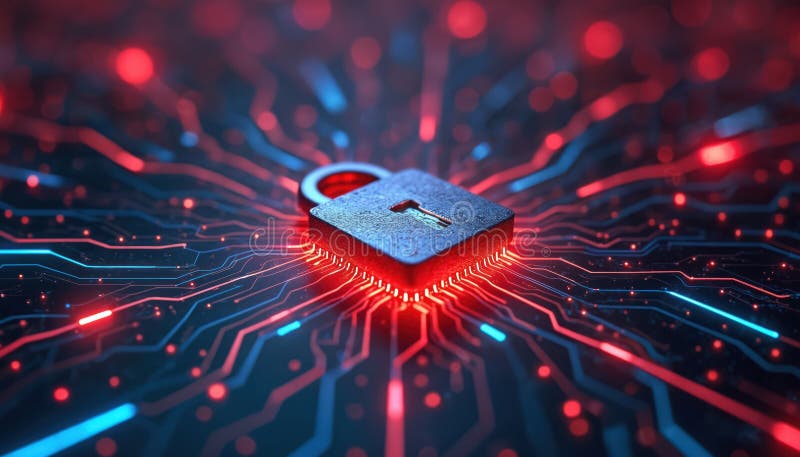 Holographic Cybersecurity Illustration. Circuit Lock Representing ...