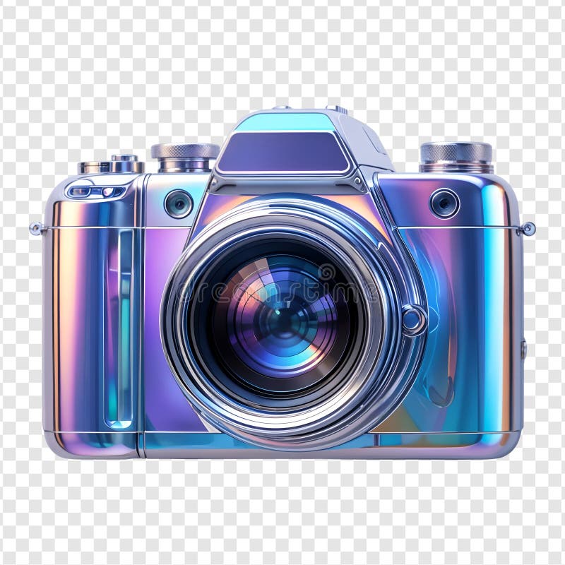 Holographic 3D Camera Icon with Metallic Gradient on Transparent ...