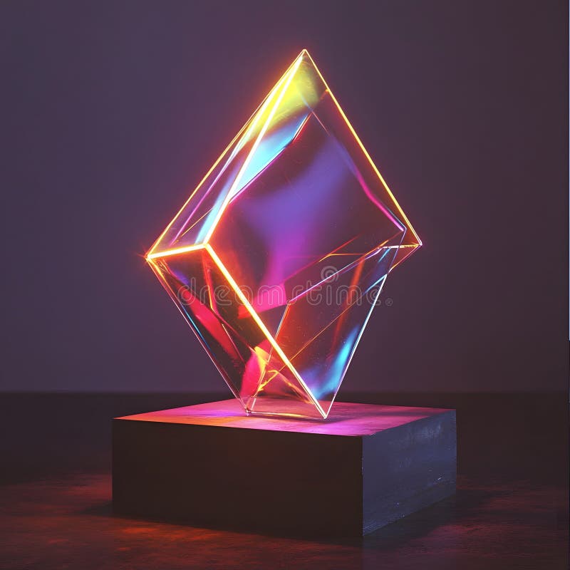 Holographic 3D Diamond Shape with Colorful Light Reflections in a Dark ...