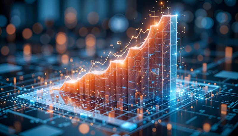 Holographic 3D Growth Chart: Digital Visualization for Business Success ...