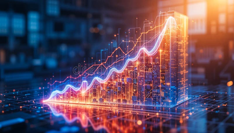 Holographic 3D Growth Chart: Digital Visualization for Business Success ...