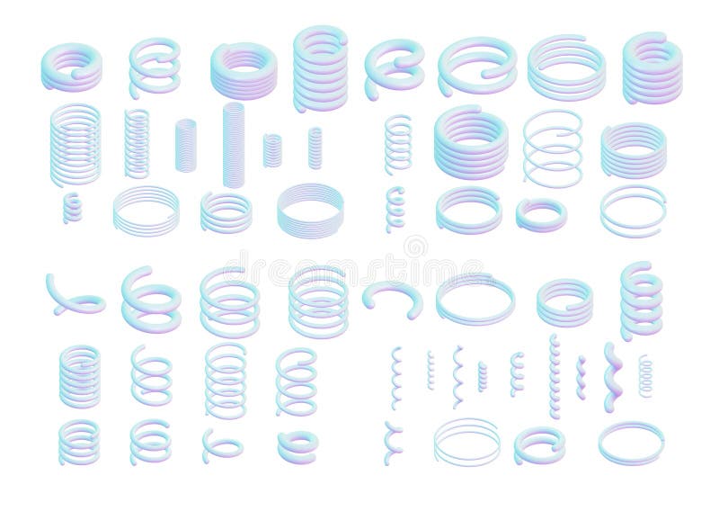 Holographic 3d Illustration of Springs in Isometric View Isolated on ...