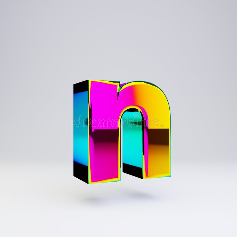 Holographic 3d Letter N Lowercase. Glossy Font with Multicolor ...