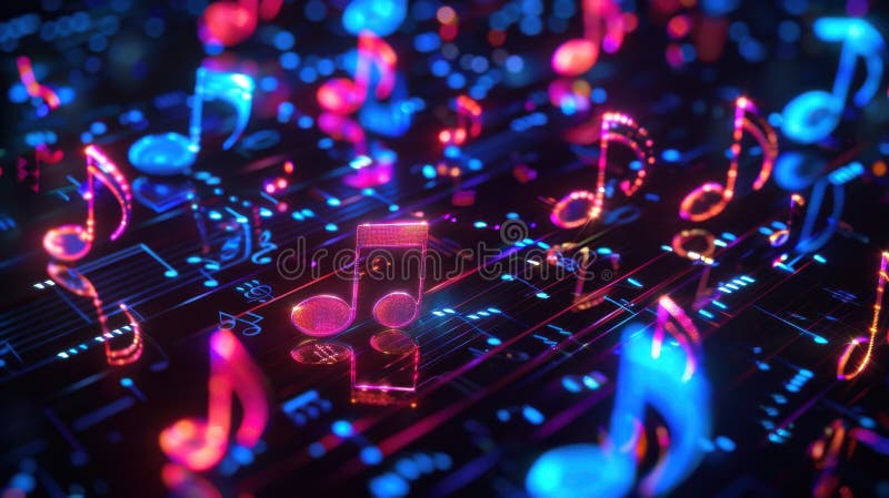 Holographic 3D Music Notes in Dark Space Stock Illustration ...