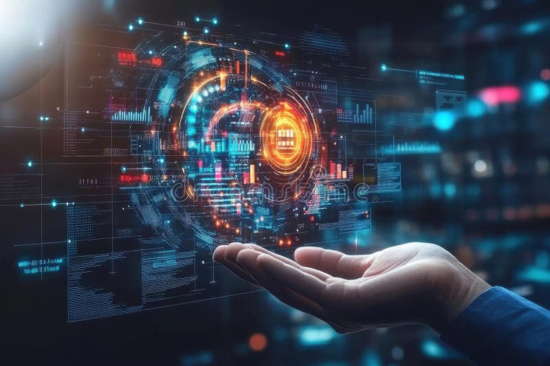 Holographic Data Projection Held by Hand with Digital Innovation Theme ...