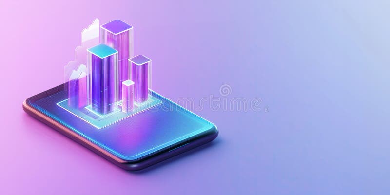 Holographic Data Visualization on Smartphone Screen with Vibrant Colors ...
