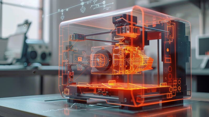 A Holographic Diagram of a 3D Printer Showcasing the Inner Workings of ...