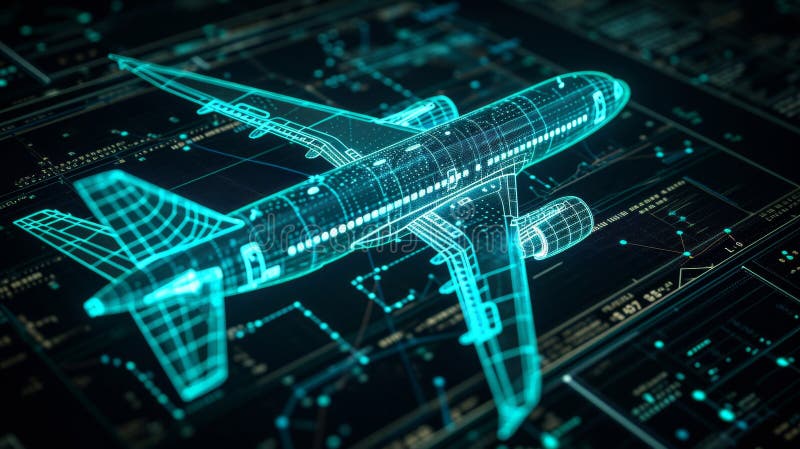 Holographic Digital Airplane with Data Overlays Stock Image - Image of ...
