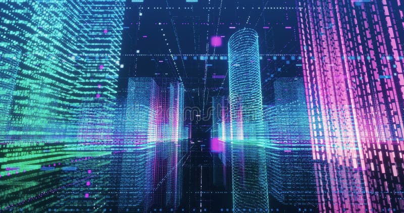 Holographic Digital 3d City Fly-through Loop Stock Footage - Video of ...