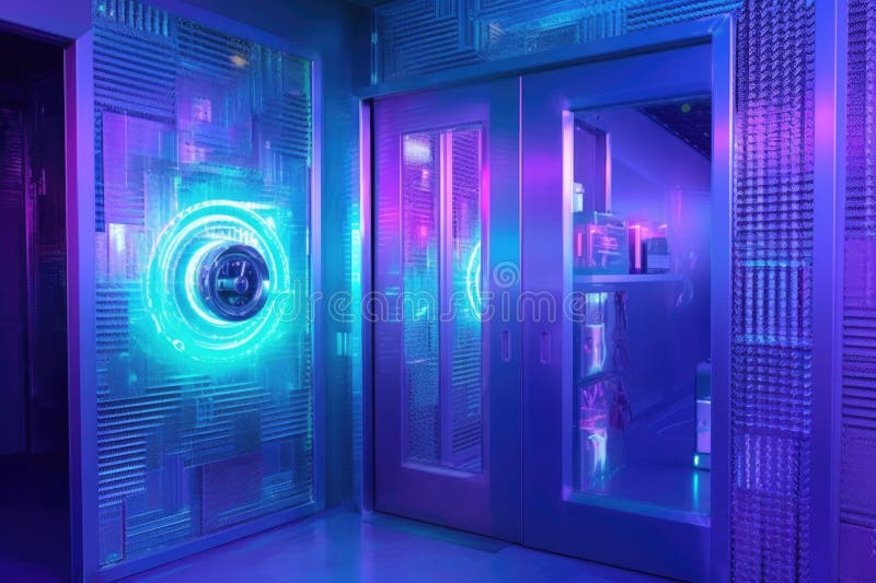 Holographic Digital Lock on a Secure Server Room Door Stock Image ...