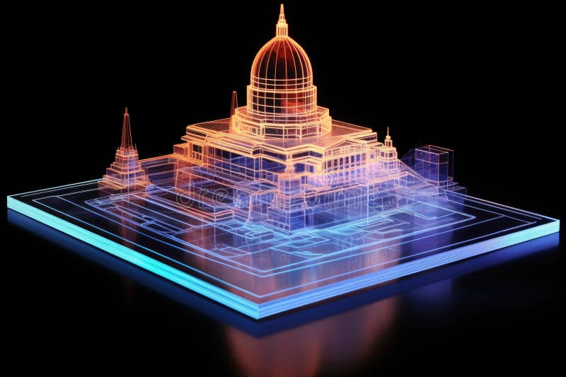 Holographic Display of 3d Architectural Model Stock Illustration ...