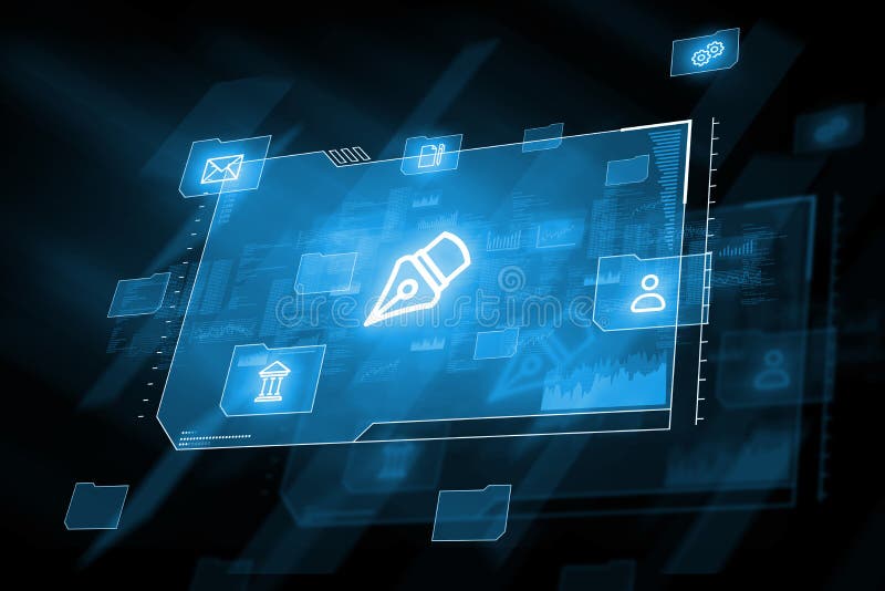 Holographic Display with a Pen Icon As a Symbol of an Electronic ...