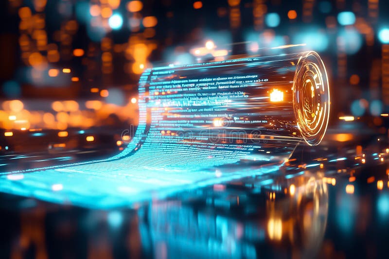 A Holographic Document Displays Flowing Data in a Vibrant Digital ...