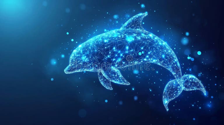 Holographic Dolphin in Digital Space Modern Tech and Innovation with Low Poly Style, Stock ...