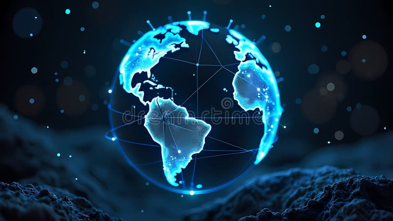 Holographic Earth with Blue Network in Space Stock Illustration ...