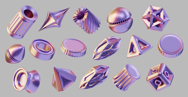 Holographic Element Set Pack Isolated Background 3d Rendering Stock ...