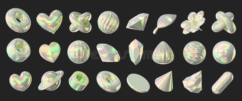 Holographic Element Set Pack Isolated Background 3d Rendering Stock ...