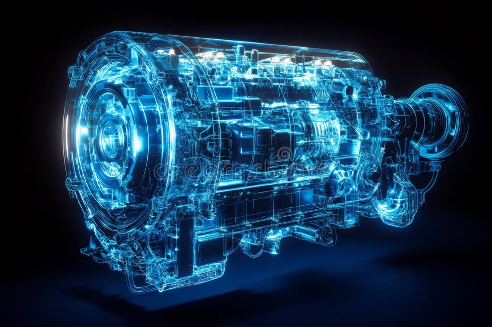 A Holographic Engine Projection Illuminated in Blue Showcasing Modern ...