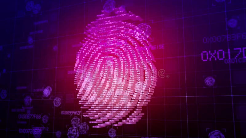 Holographic Fingerprint in Purple Digital Grid Stock Footage - Video of ...