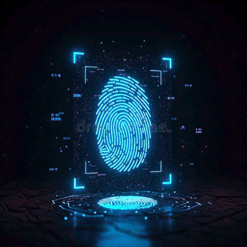 Vertical Floating Holographic Fingerprint Scan - AI Stock Illustration ...