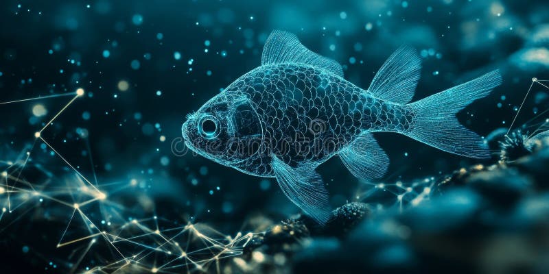 Holographic Fish Swims Amidst Interweaving Digital Mesh, Representing ...