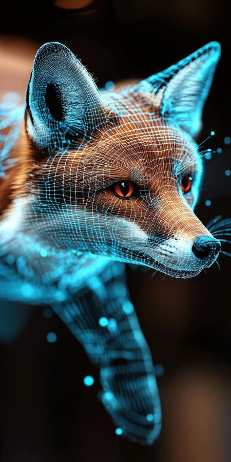 Holographic Fox Gliding through Digital Space, a Stunning Visual of Modern Technology. Stock ...