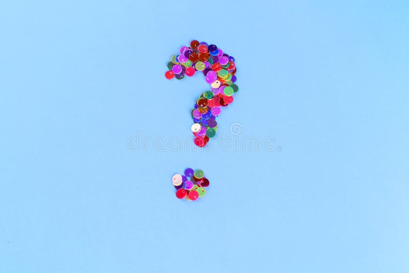 Holographic Glitter Question on Blue Background Creative Image. Stock ...