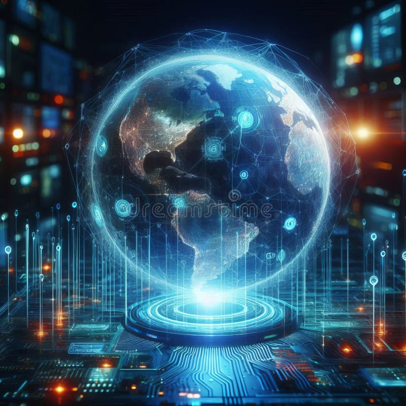 Holographic Globe a Holographic Globe with Data Streams Represen Stock ...
