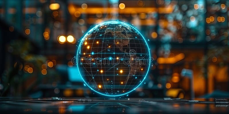 3D Holographic Globe Search Engine Interface Displaying Global Data in ...