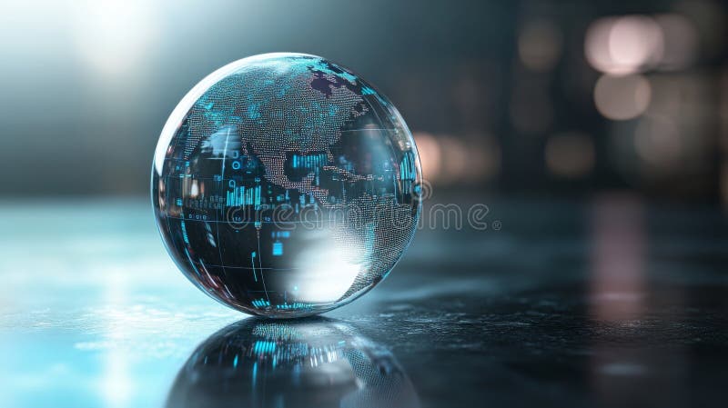 Futuristic Holographic Globe Displaying Global Network Connections Data ...