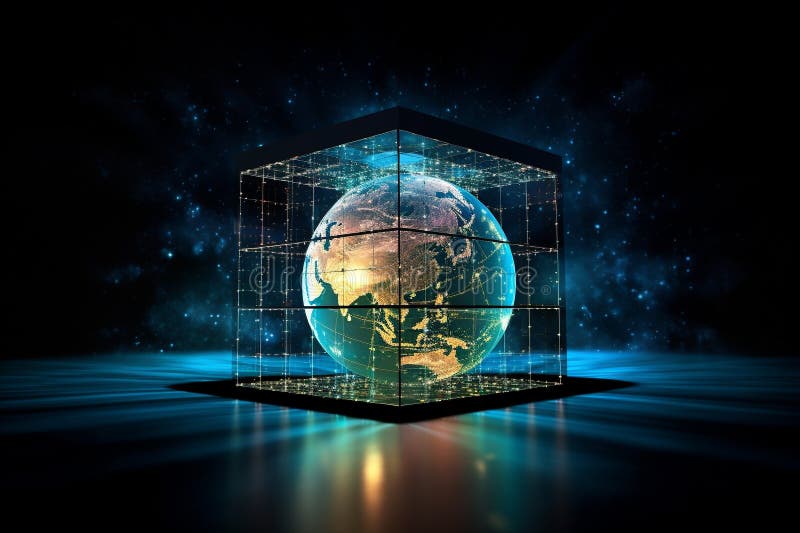 Holographic Globe Encased in a Cube - an Image Depicting Digital Age ...