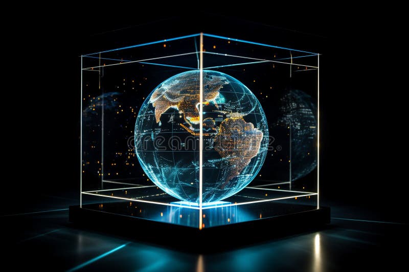 Holographic Globe Encased in a Cube - an Image Depicting Digital Age ...