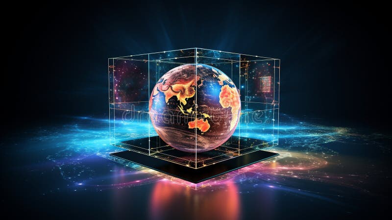 Holographic Globe Encased in a Cube - an Image Depicting Digital Age ...