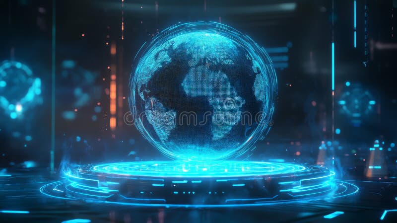 Holographic Globe on Futuristic Digital Platform Stock Photo - Image of ...