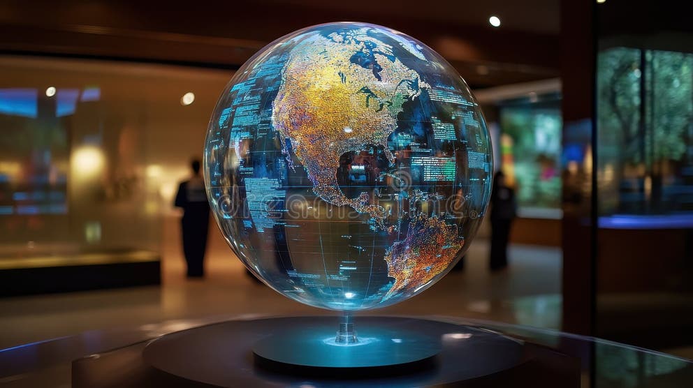 Holographic Globe Visualizing Real-Time Climate Data and Trends Stock Illustration ...