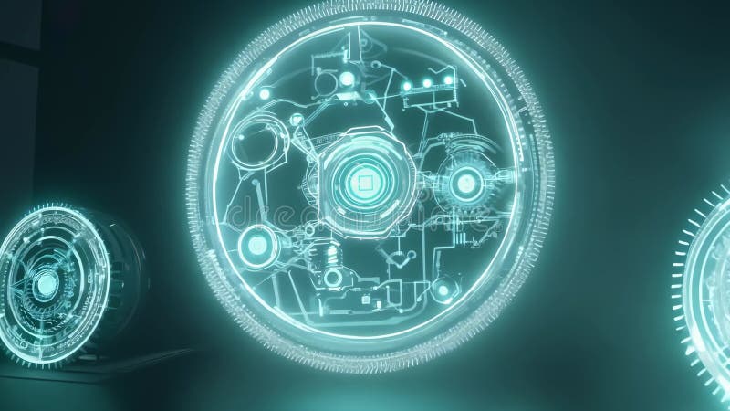 Holographic Glowing Mechanical Components Dissolve into Illustrated ...