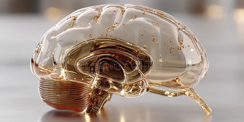 Holographic Golden Brain: Hyper-Realistic 3D Render on Transparent ...