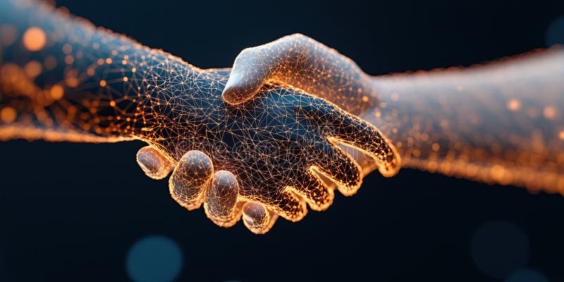 Holographic Handshake Symbolizing Partnership and Blockchain Technology ...