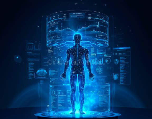Holographic Human Body Scan Featuring a Rotating Medical Data Interface ...