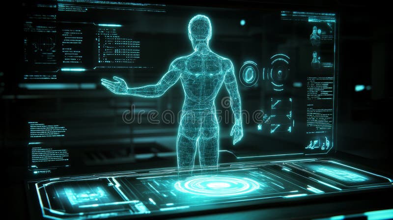 Holographic Human Figure with Digital Interface and Data Visualization ...